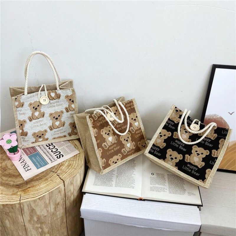 Abe Co #8169 New Trend Retro Style Cute bear Printed Tote Bag Lunch ...