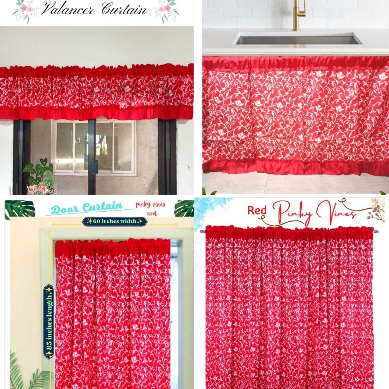 Pinky Vines Red Design Set Matchy Matchy Curtain.. | Shopee Philippines