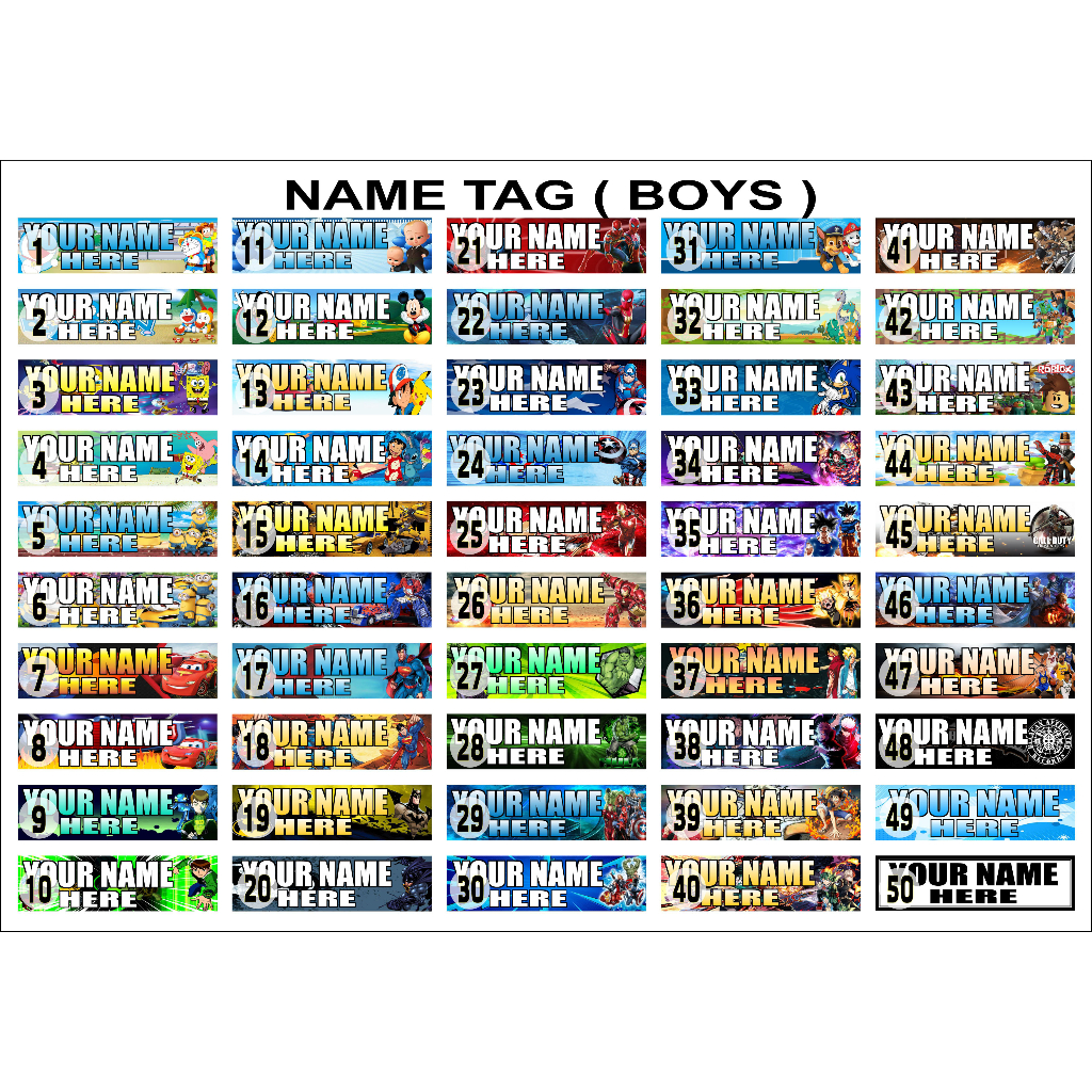 Boys Name Tag PVC Hard Type with Character Design with Free ID Lace ...
