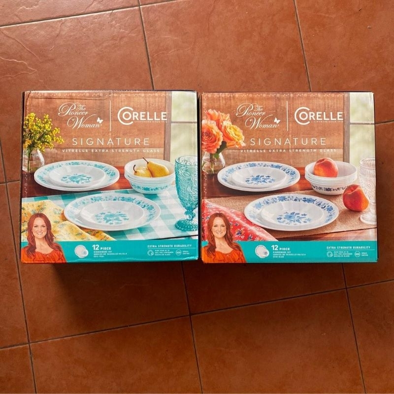 CORELLE - THE PIONEER WOMAN 12PC DINNERWARE SET IN BLUE AND TEAL ...