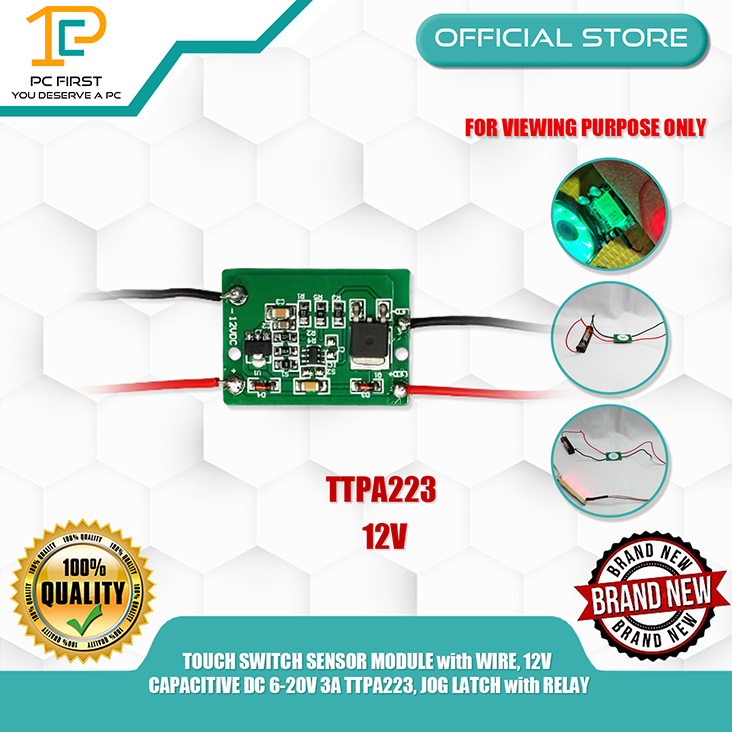 TOUCH SWITCH SENSOR MODULE with WIRE, 12V CAPACITIVE DC 6-20V 3A TTP223 ...