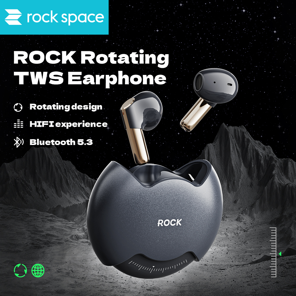 Rock Space Rotating TWS Earphones Wireless Earbuds Bluetooth 5.3 Built ...