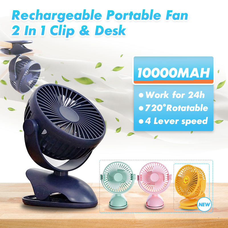 Clip Fan 10000mAh Mini Electric Fan Rechargeable 720° Adjustable ...