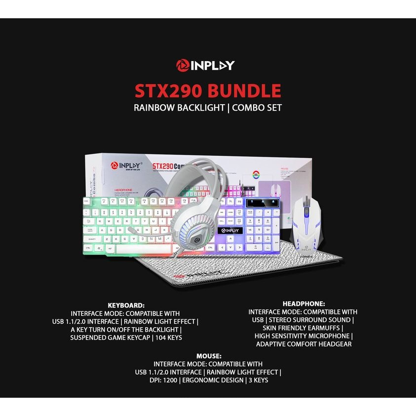 INPLAY STX290 4 IN 1 COMBO SET KEYBOARD MOUSE HEADSET & PAD | Shopee ...