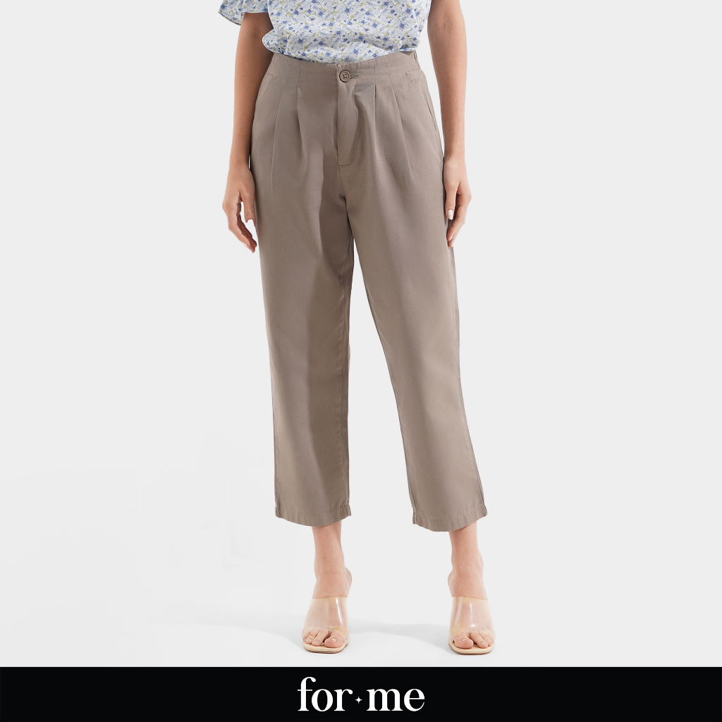 ForMe Pleated Ankle Length Cozy Pants for Women (Gray/Black) | Shopee ...