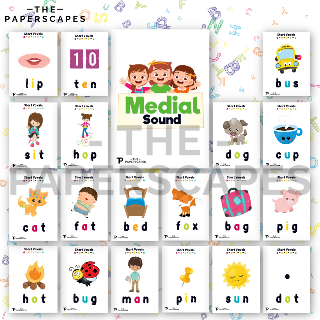 'MEDIAL SOUND' Fully Laminated Educational Flashcards [20 pcs ...