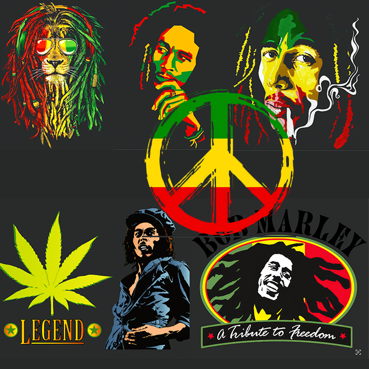 IRON ON - BOB MARLEY Designs vol.1 A3 Size Patches for Black Fabric Ready To Press DTF Transfer ...