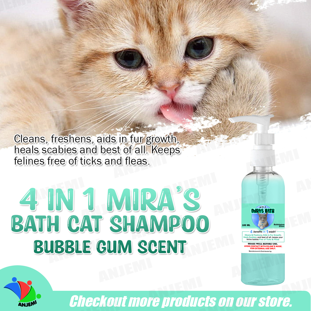 4 in 1 Mira's Bath 100ml ( Bubble Gum ) Cat Shampoo, Cleans, Freshens ...