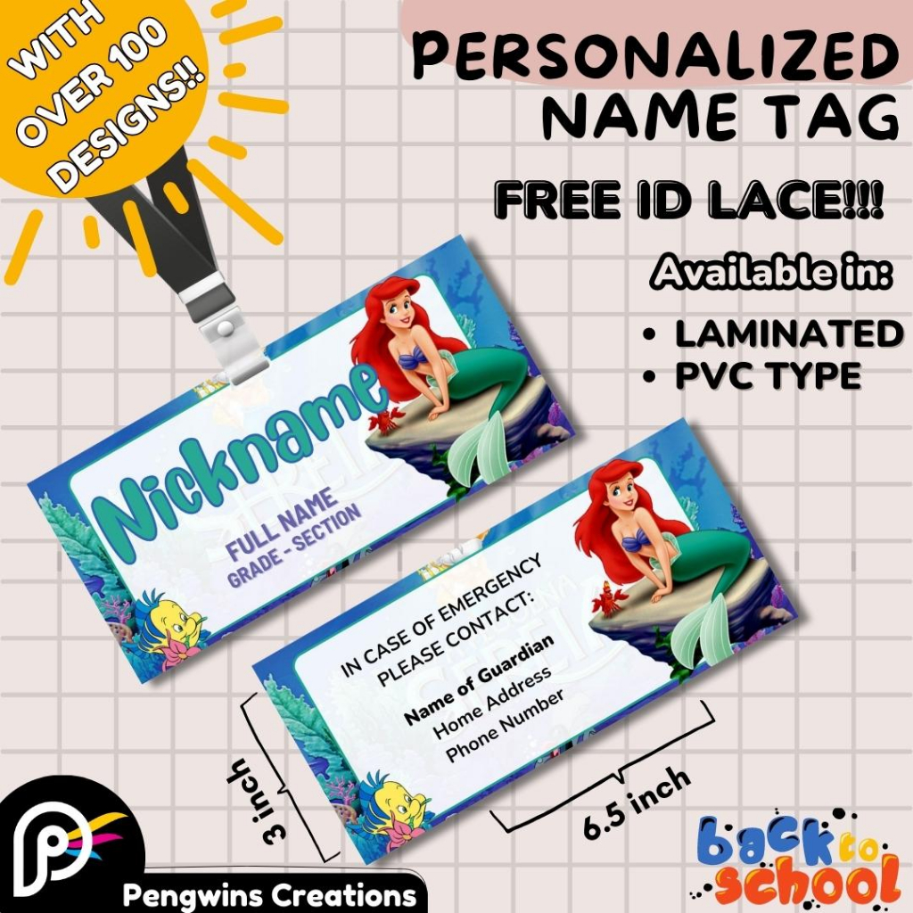 DISNEY PRINCESS Designs - Customized PVC or LAMINATED School Name Tag ...