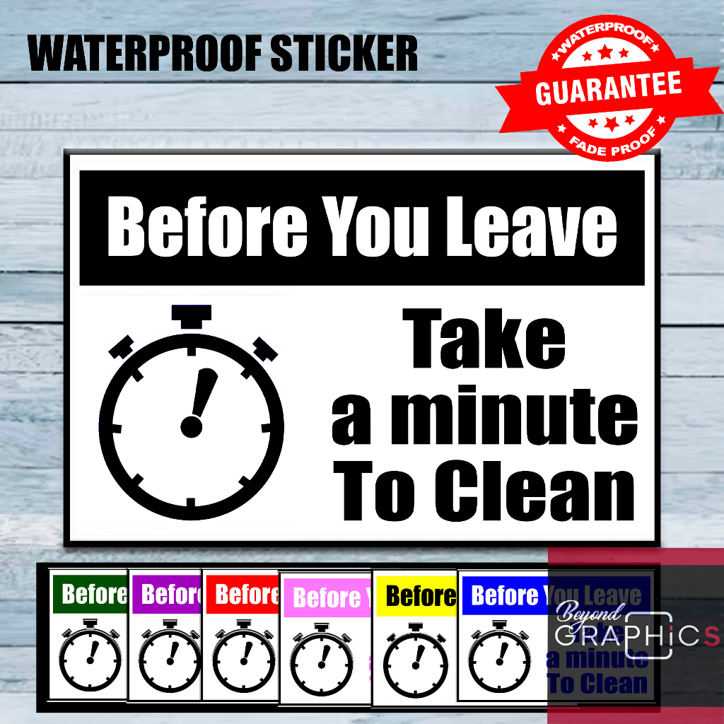 BG Take a Minute To Clean Sign Laminated PVC Sticker Metal Sheet (5 x ...