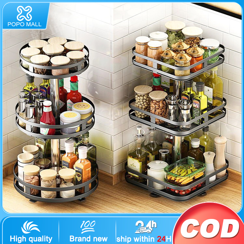3Tier 360° Rotating Spice Rack Steel kitchen Condiments Organizer ...