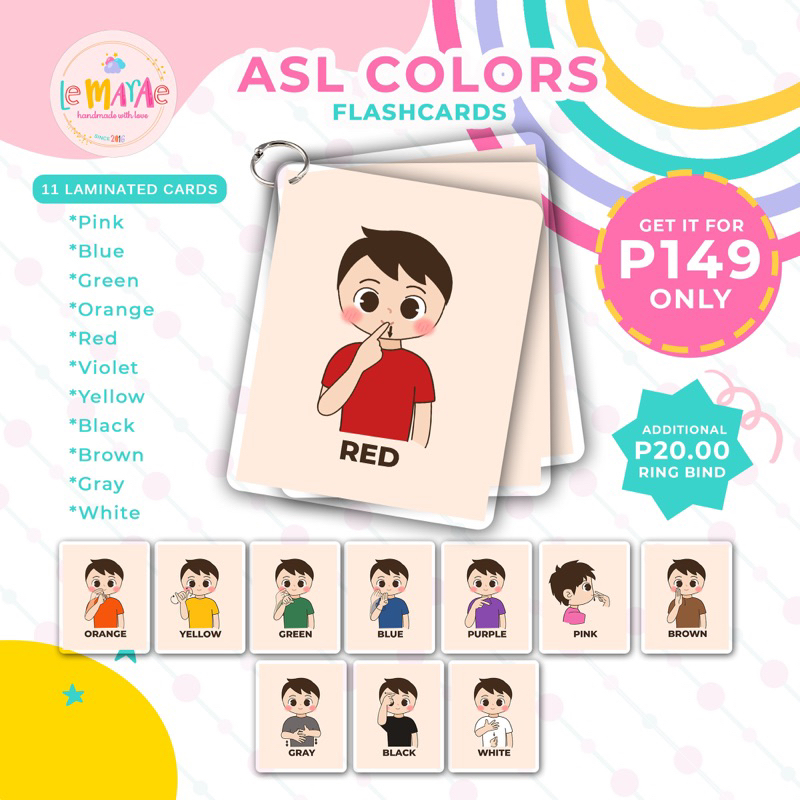COLORS SIGN LANGUAGE FLASHCARDS ASL Laminated Educational Flashcards ...