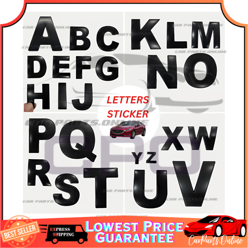 CPO 1pc DIY Car Stickers Metal 3D Alphabet Sticker Car Letter Black ...
