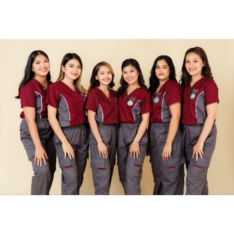 SCRUB SUIT SET MAROON / GRAY JERSEY SERIES W/ 6 POCKETS LHACOS COTTON ...