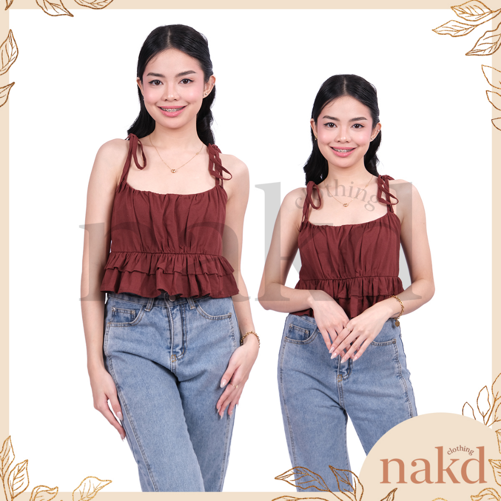 NAKD FASHION ONYX STRING SELF TIE COTTON LINEN SMOCKING RUFFLE CASUAL ...
