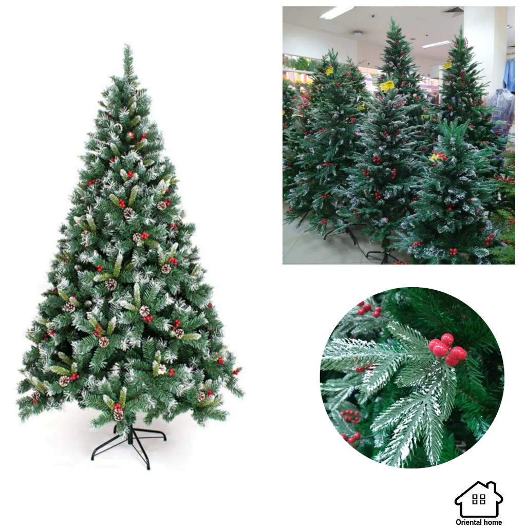 Snowy Delta Pine Tree w/Berry Christmas Tree With Metal Frame Flowering ...