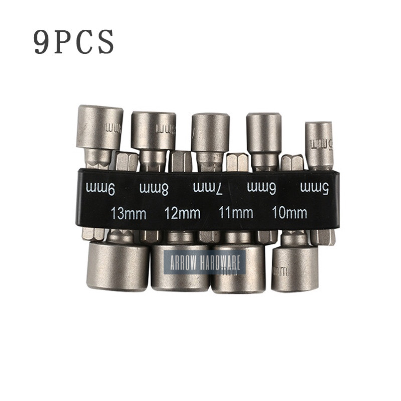 9pcs 5-13mm Steel Power Nut Driver Drill Bit Set Hex Shank Metric ...