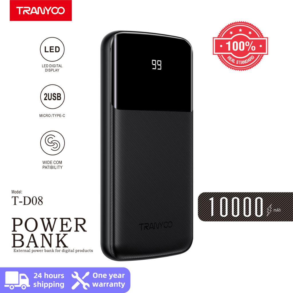 Tranyoo D08 10000mAh Powerbank Original 2.1A Fast Charge Stylish ...