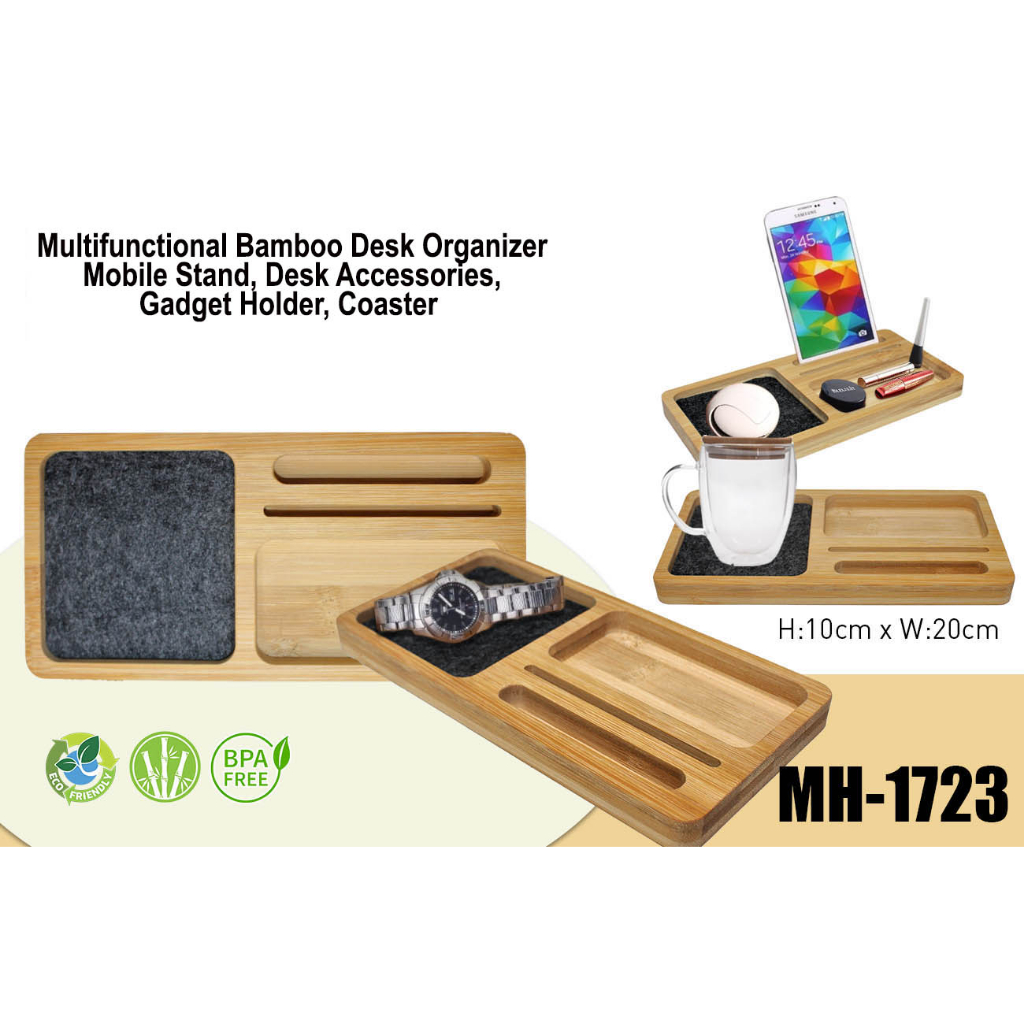 Bamboo Multi Purpose Desk Organizer with Mobile Stand MH-1723 | Shopee ...