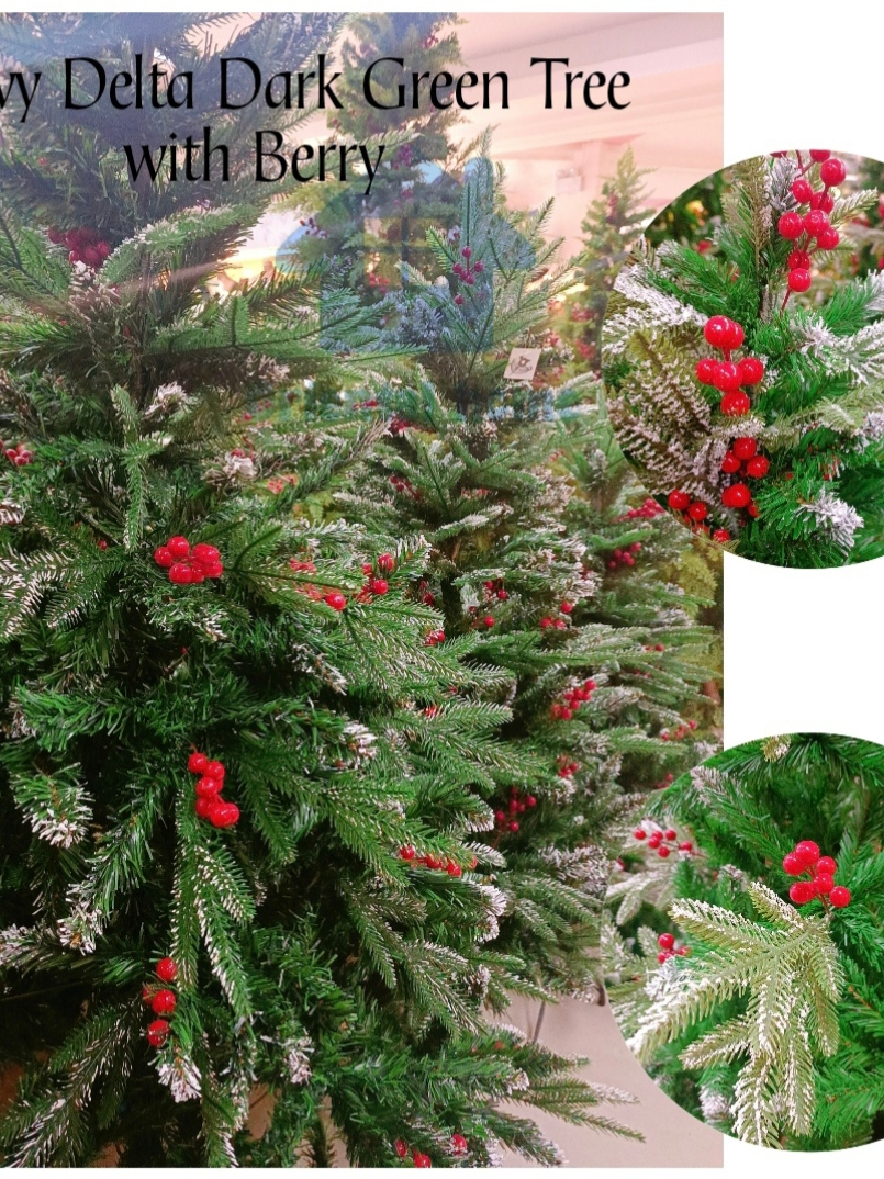 New Snowy Delta Pine Tree Dark Green With Berry (4ft, 5ft,6ft) Metal ...