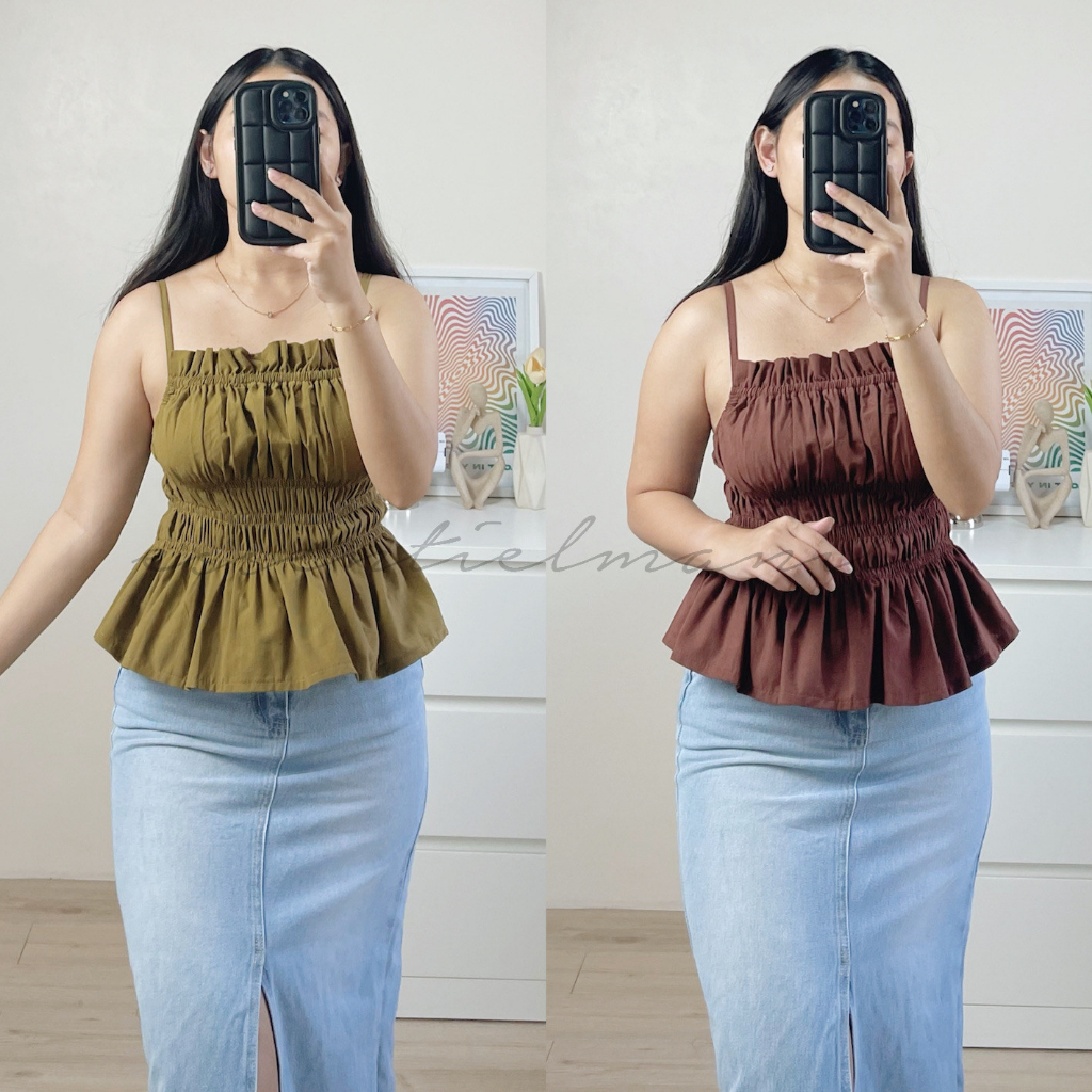 ESSENTIELMANILA Sleeveless Gartered Linen Peplum Top EM319 | Shopee ...