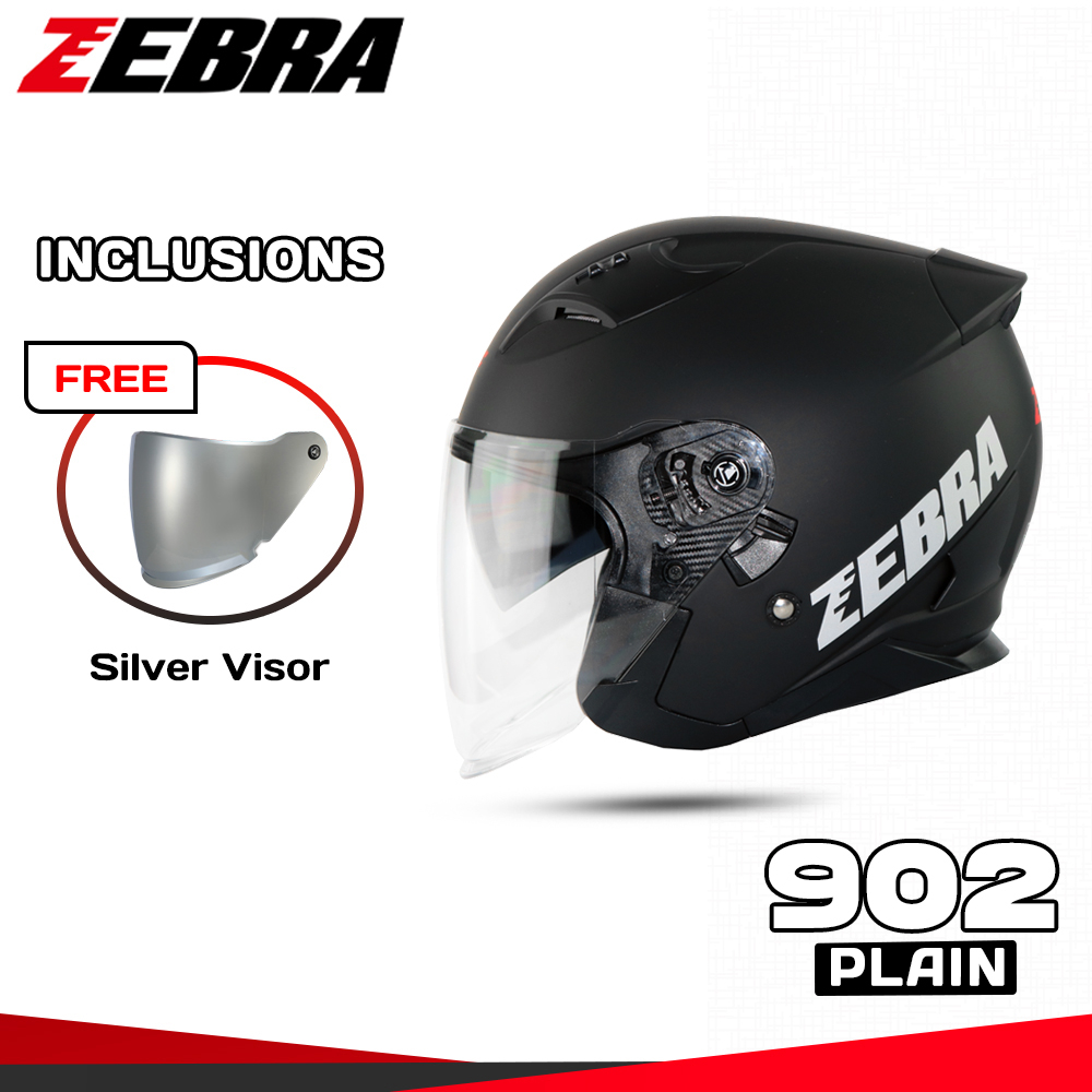 ZEBRA YM 902 Plain Motorcycle Half Face Helmet Dual Visor | Shopee ...