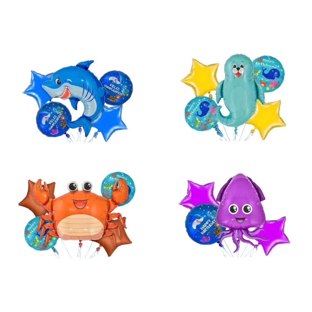 Ocean Theme Foil Balloons Set Sea Fish Balloon Marine Animal Foil ...
