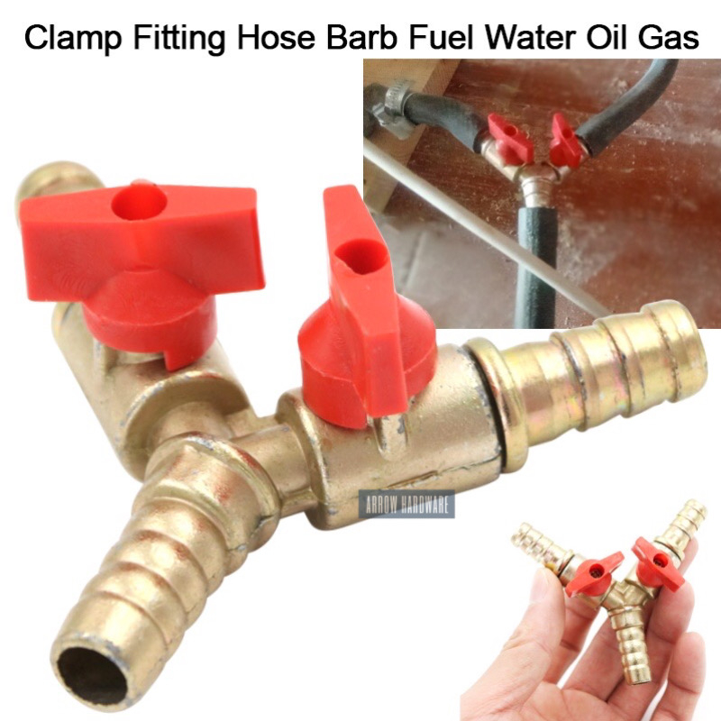 3 Way Tee Brass Y Shut off Ball Valve 3/8" 10mm Barb Fuel Gas Oil ...