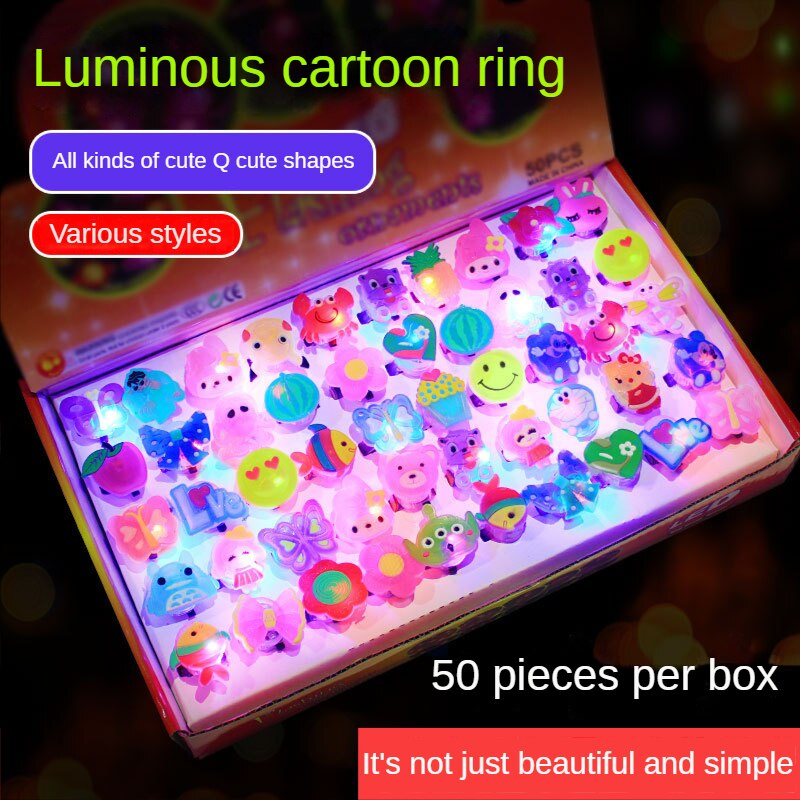 50Pcs Cartoon Character Finger Glowing Ring Flashing Ring Soft Glowing ...