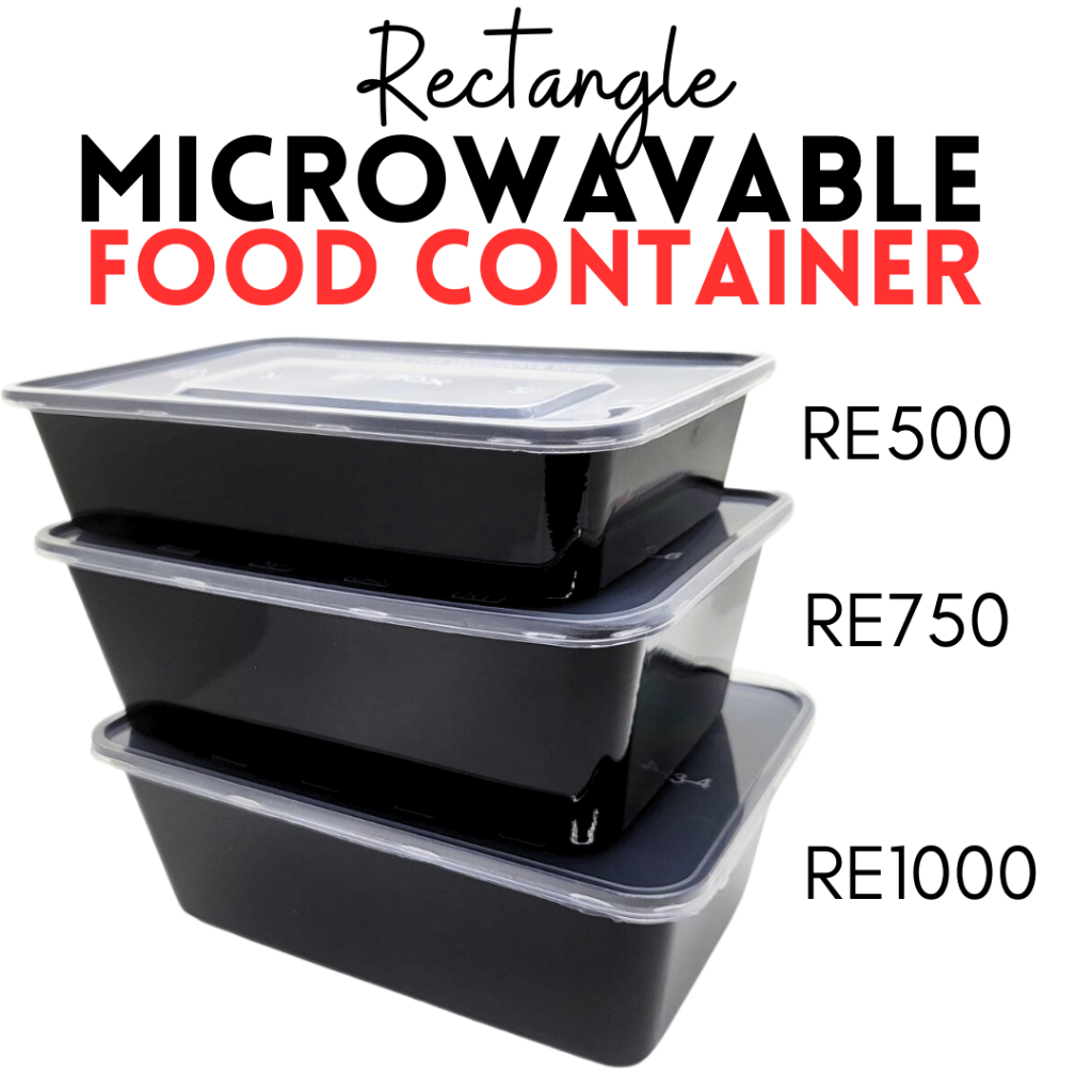 Rectangle Microwavable Food Container 10pcs BLACK 500ml 750ml 1000ml | Shopee Philippines