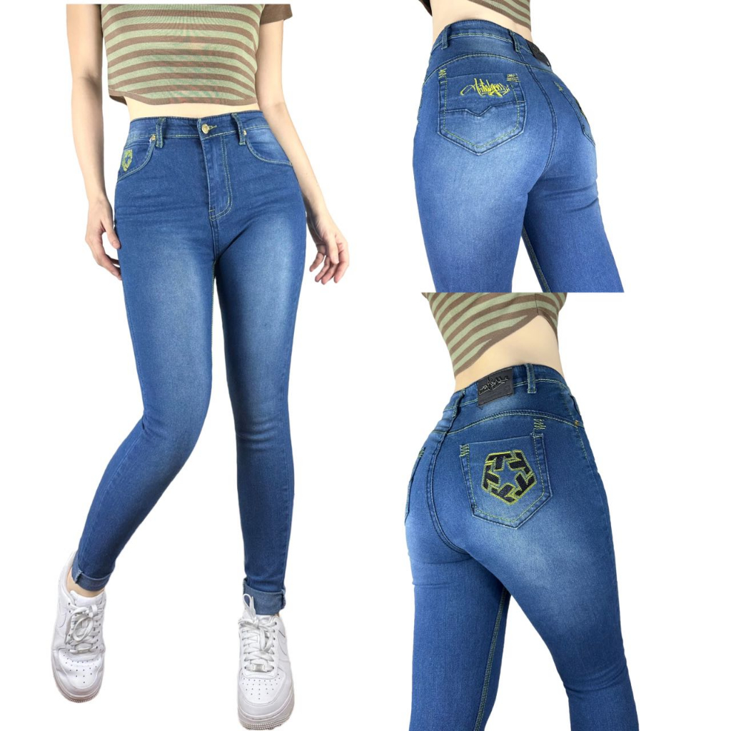 Stretchable Denim Jeans Plus Size Neon Green Stitches High Waist Skinny ...