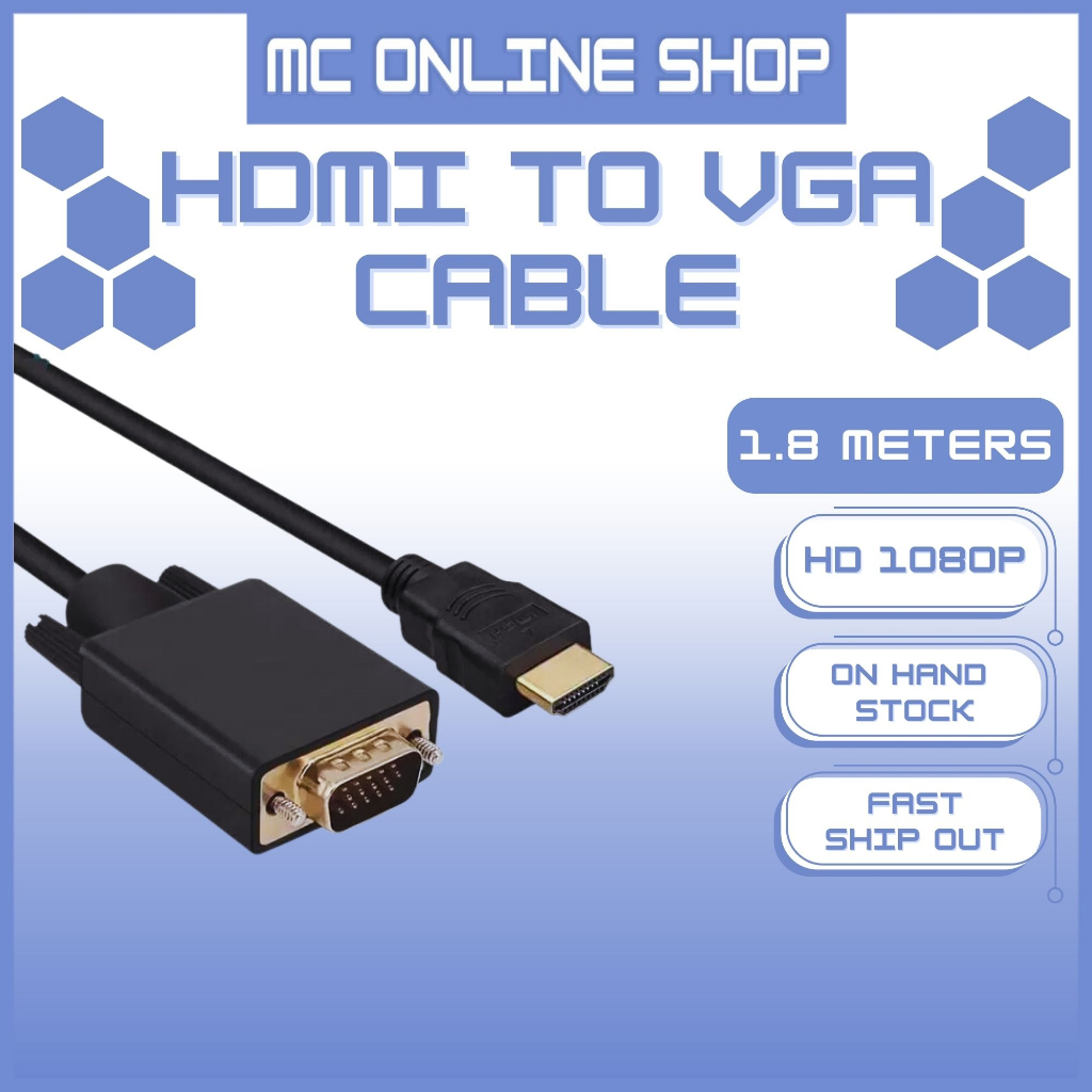 1.8m HDMI To VGA Cable Adapter Converter Cord 1.8 Meters Display Port ...