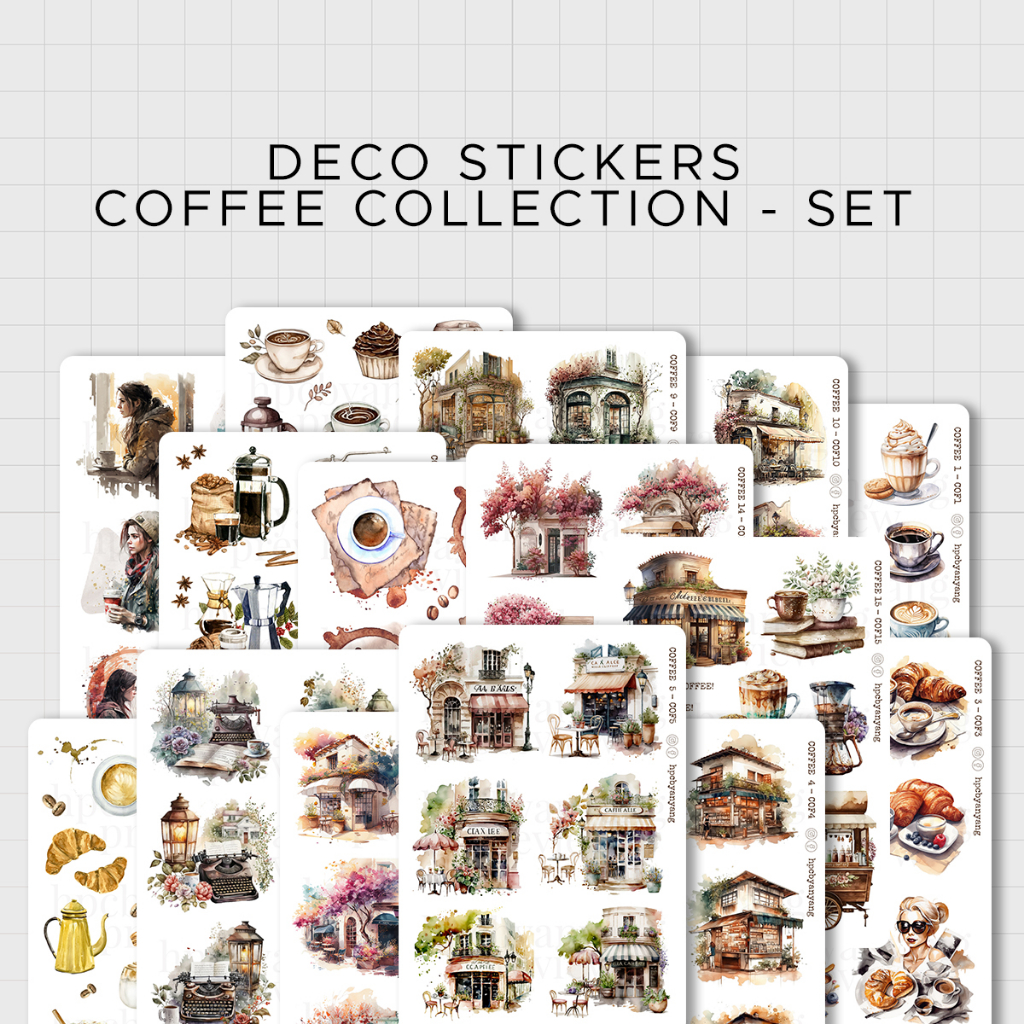 Coffee Deco Collection - Bundled - 17 sheets | Watercolor Stickers for ...