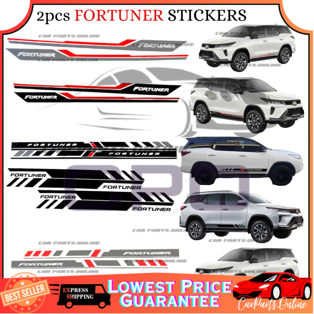 CPO 2Pcs FORTUNER Car Body Side Sticker Truck Decal Vinyl Flame Sticker ...