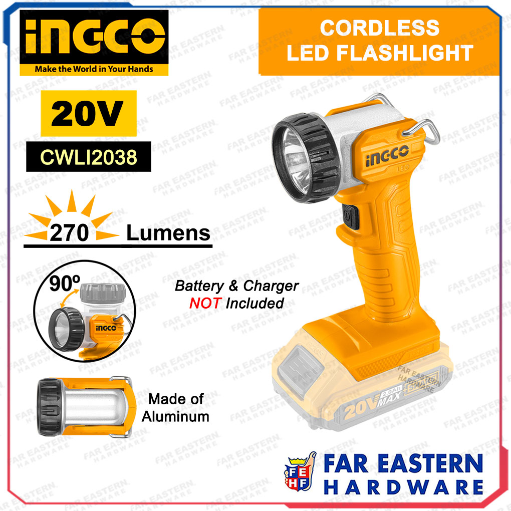 INGCO Cordless LED Flashlight Portable Work Light Lamp Torch 20V 5W ...