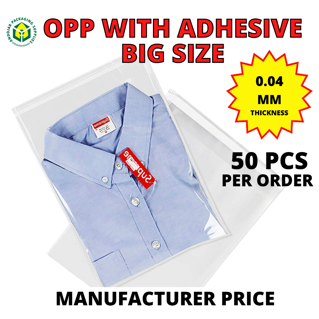 50 PCS Big Size OPP Plastic Bag With Adhesive Big Sizes for Clothes, T ...