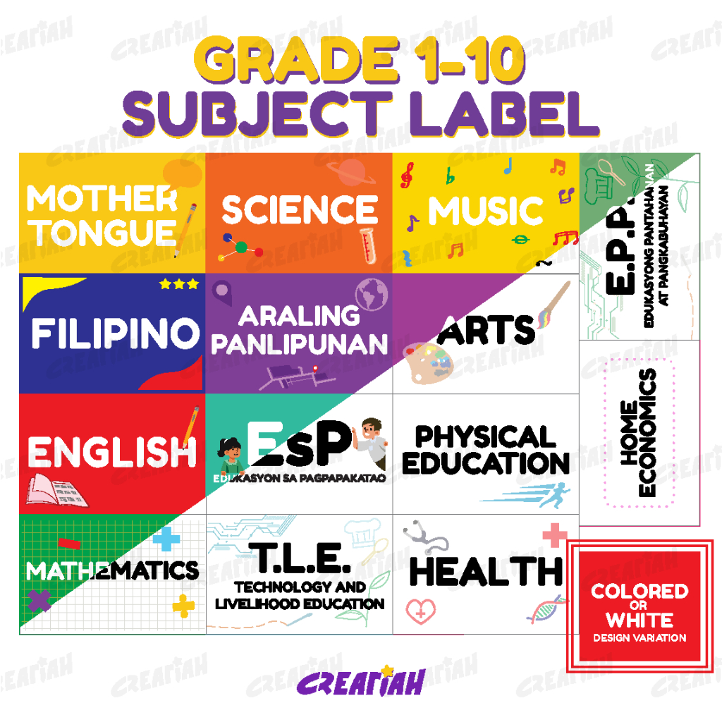 Subject Sticker Labels Quality Print Subjects Grade 1-10 Back to School ...
