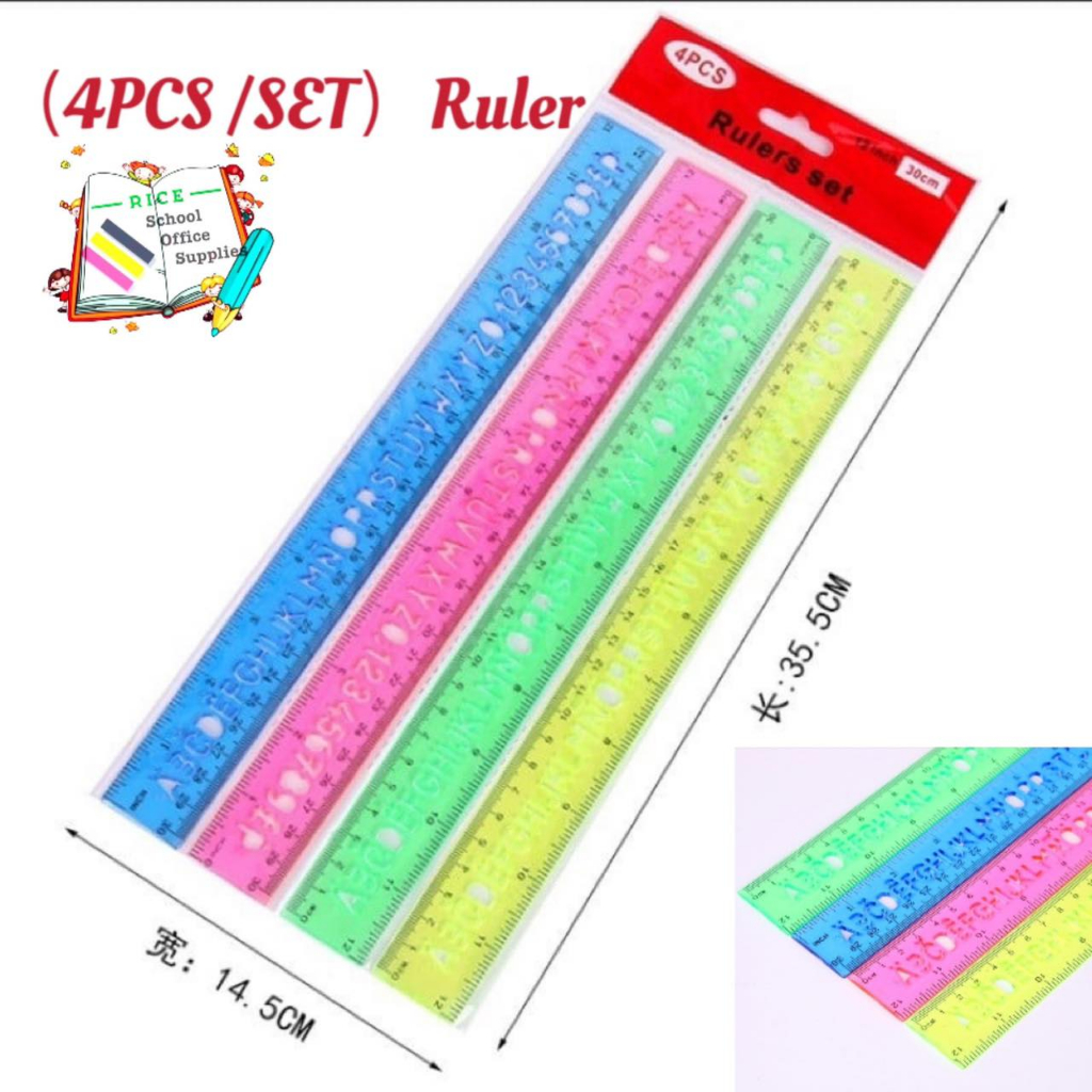 （4PCS /SET ）Ruler with ABC Letters & Numbers 30cm | Shopee Philippines