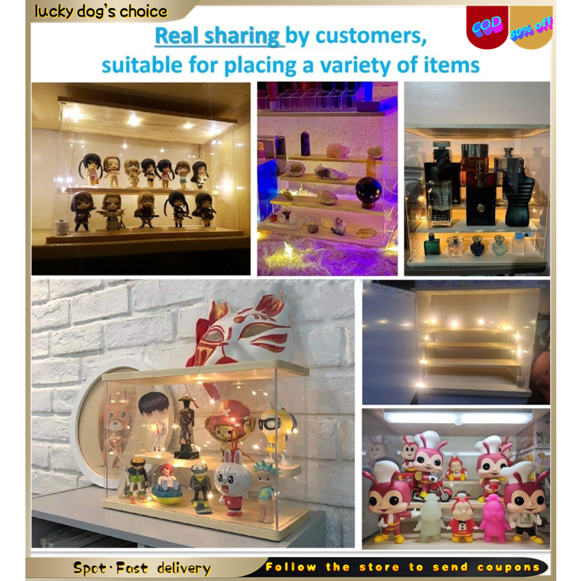 Acrylic Display Rack Riser with Lights Dustproof Detachable | Shopee ...