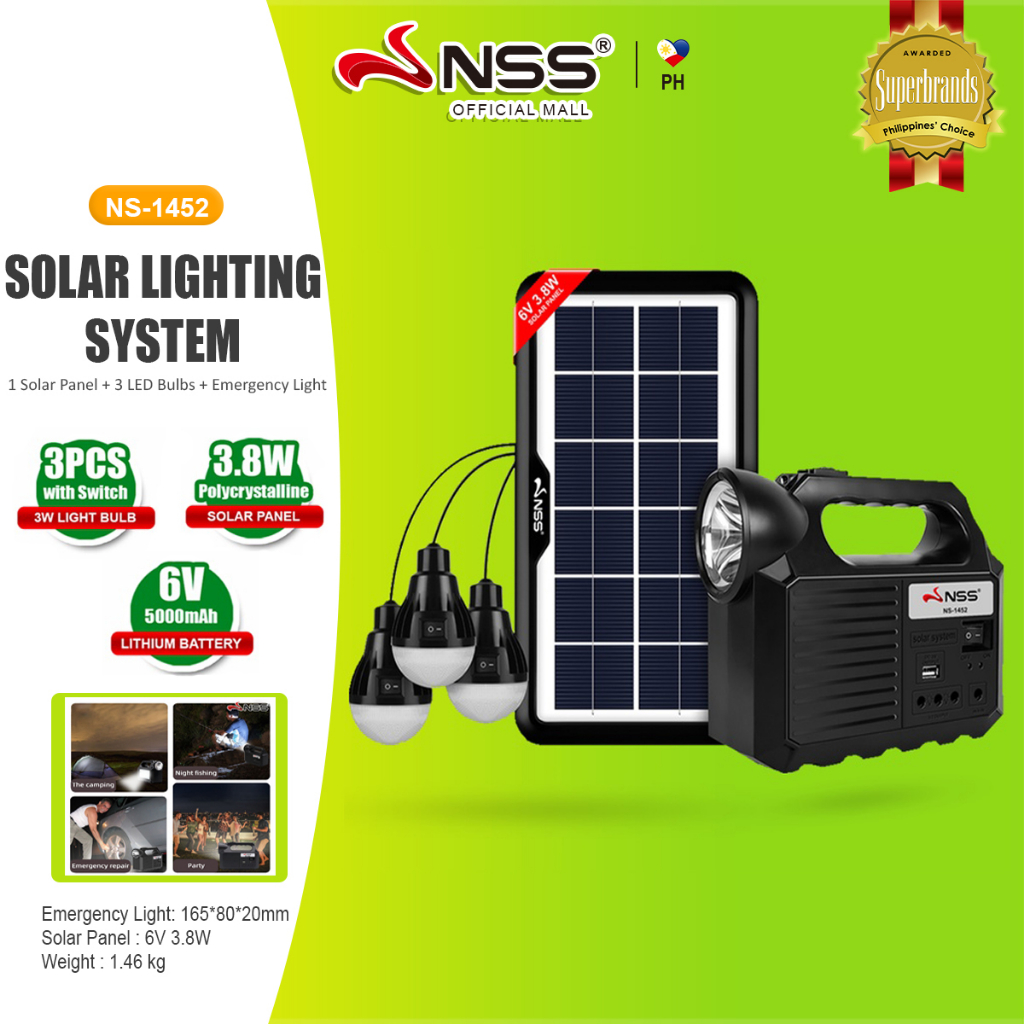 NSS Solar Lighting System With 3 Bulbs Panel Emergency Light Outdoor ...