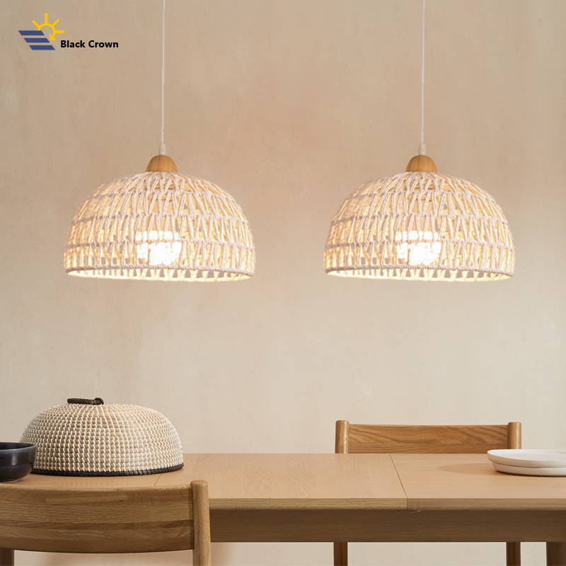 Pendant Light Handwoven Rattan Log Hanging Lights for Cafe Dining Room ...