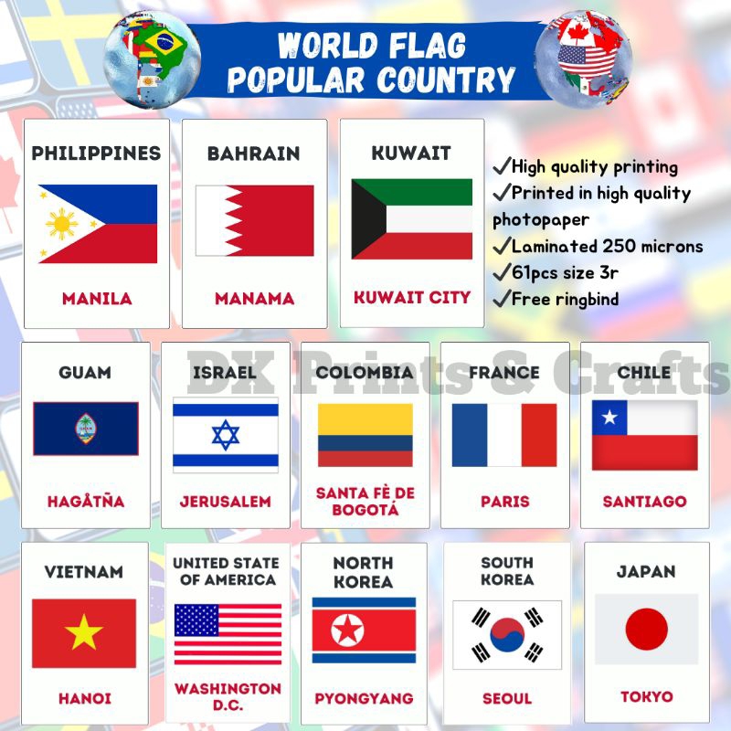 Laminated Educational Flash Cards - Famous Wolrd Flags | Shopee Philippines