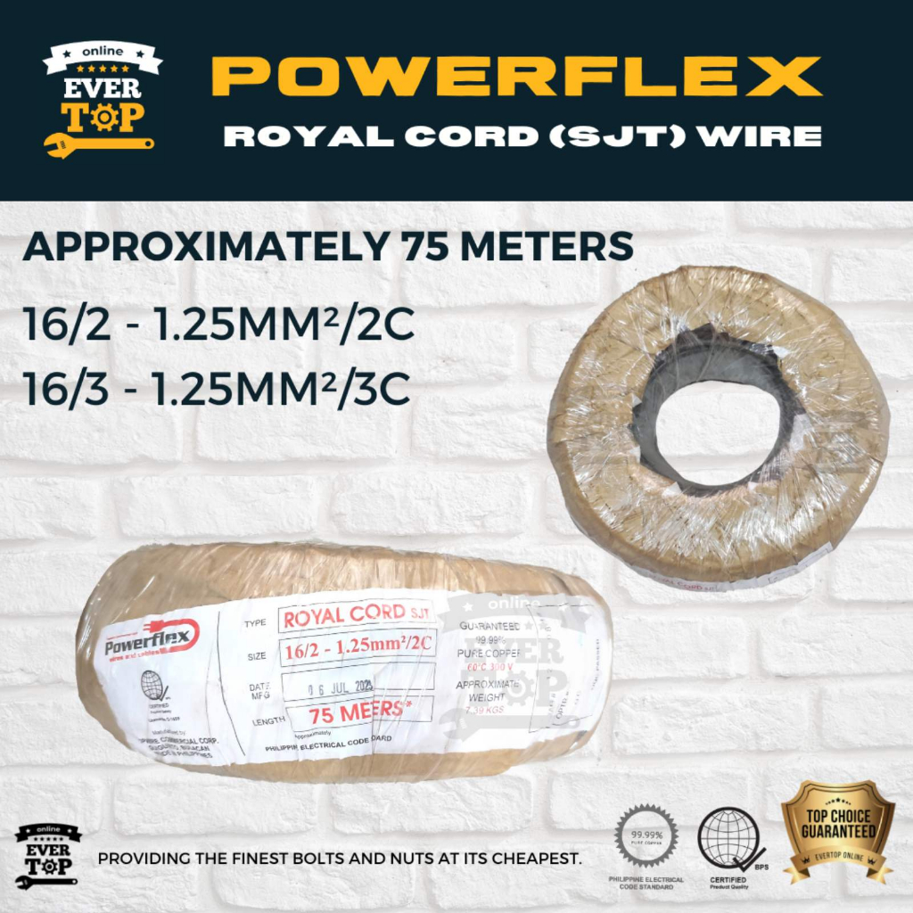 16/2, 16/3, 16/4 (1.25mm2) Royal Cord Powerflex Wire 75Meters 2C , 3C ...