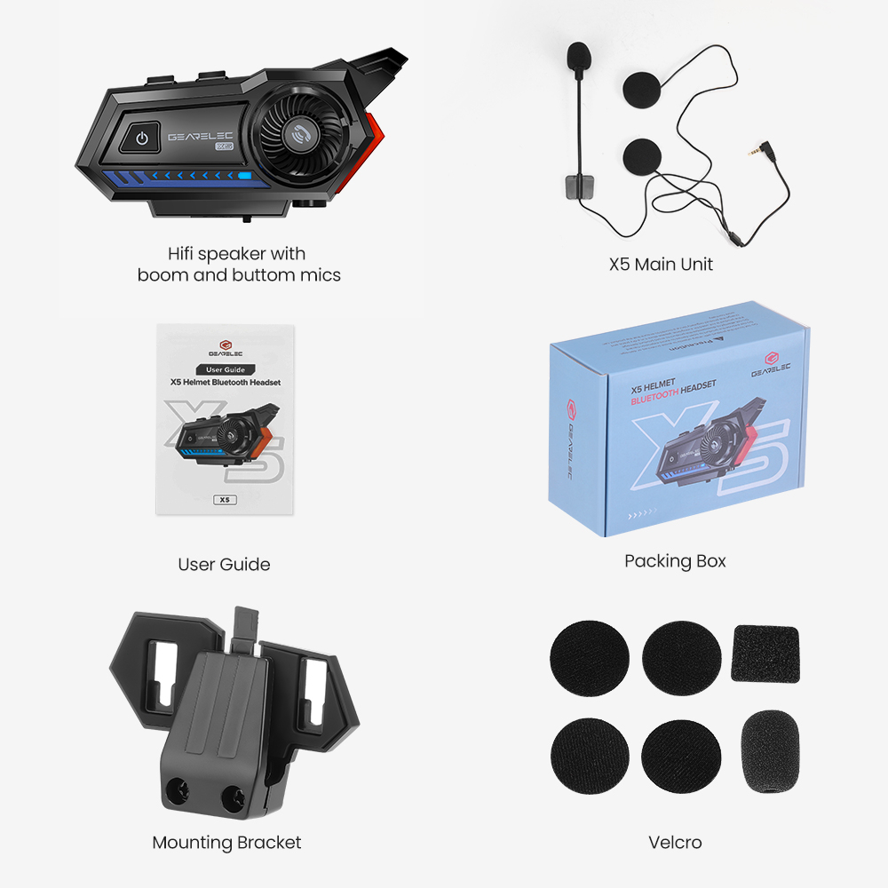 GEARELEC BT12 Motorcycle Helmet Bluetooth Headset Motorbike Wireless ...