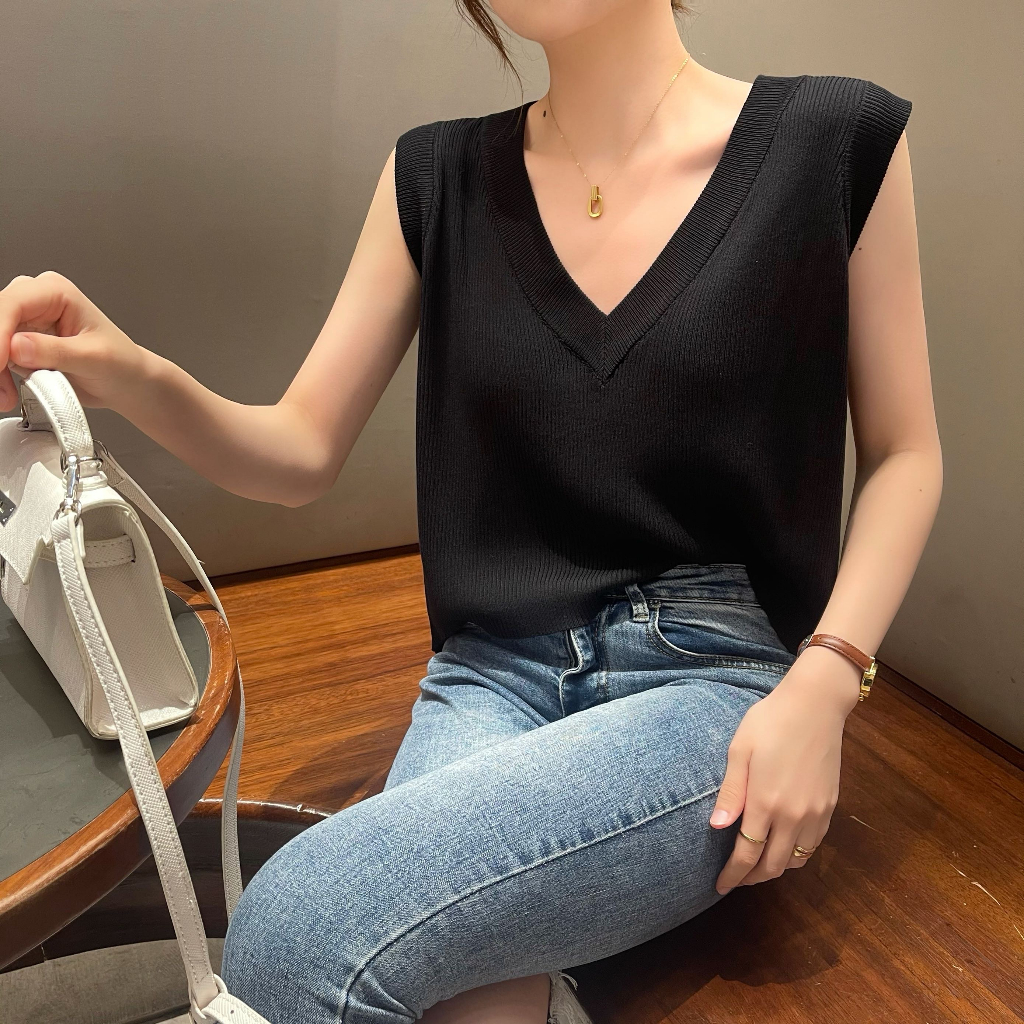Jolly Chic V-neck Sleeveless High Low Hem Oversize Knitted Top 613 ...