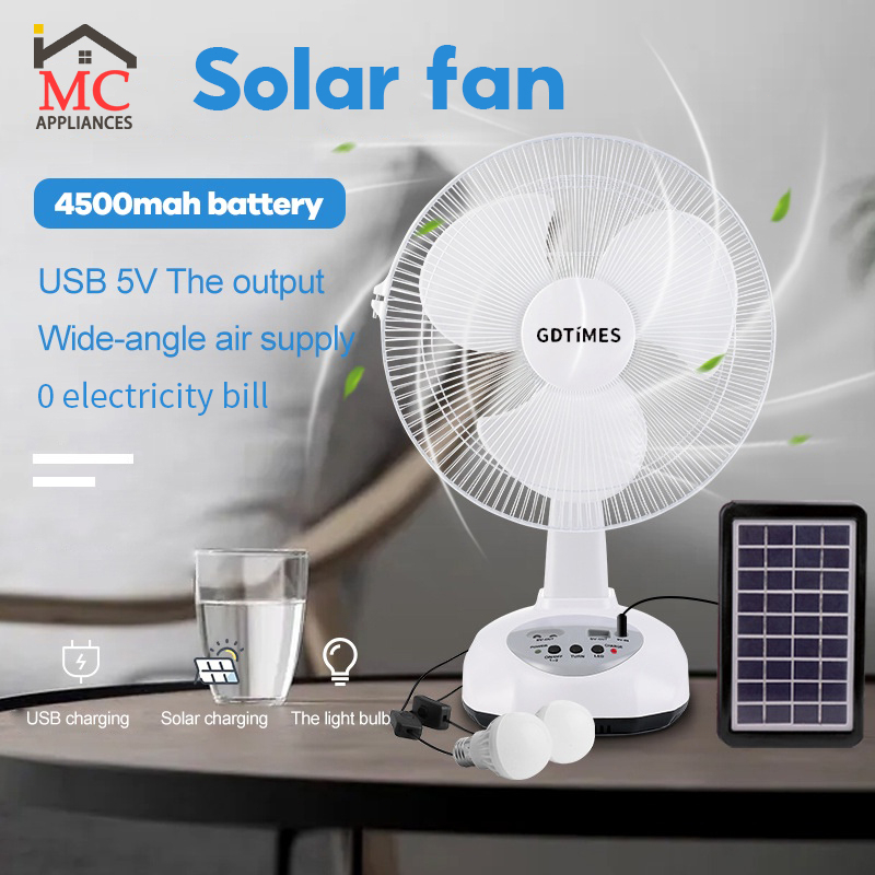 12 Inch Solar Electric Fan Rechargeable Table Fan Solar Light Standard ...