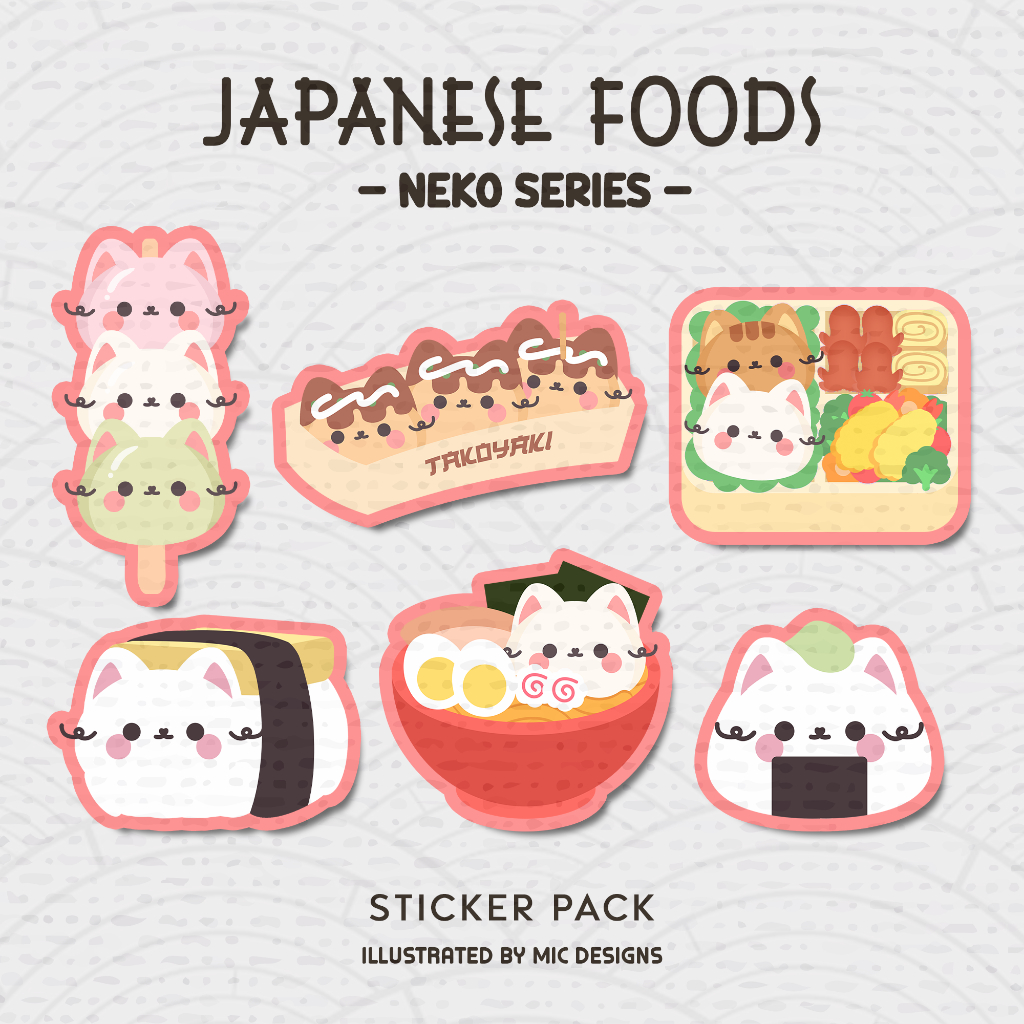 Japanese Foods Neko Series Vinyl Stickers | Cat Sticker Pack (6pcs ...