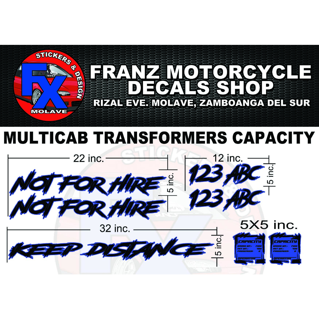 SUZUKI MULTICAB TRANSFORMER CAPACITY STICKER SET CUT STICKER 2 COLOR ...