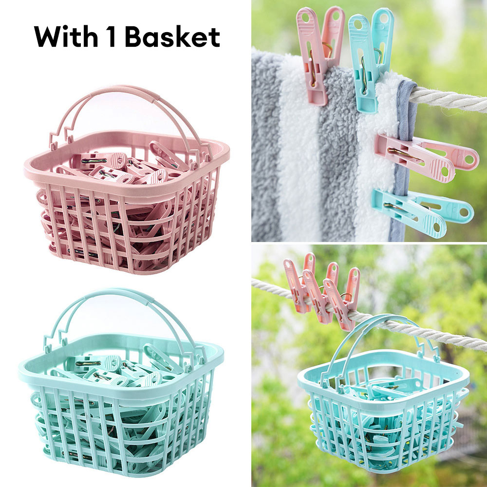 【30pcs+1 basket】Plastic Clothespins Clothing Clips Pegs with Storage ...