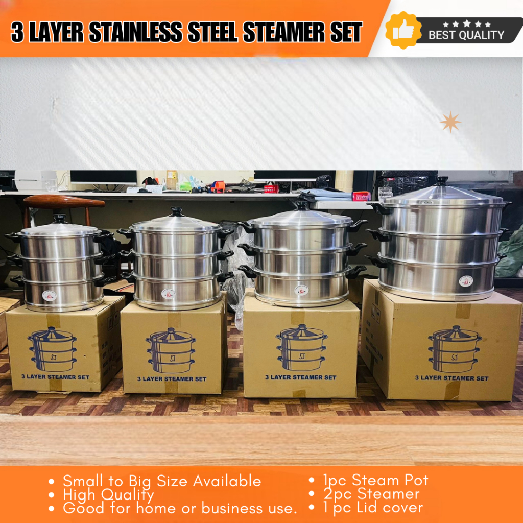 3 layer Stainless Steel Steamer Set Steamer Pot for Food Cooking High ...